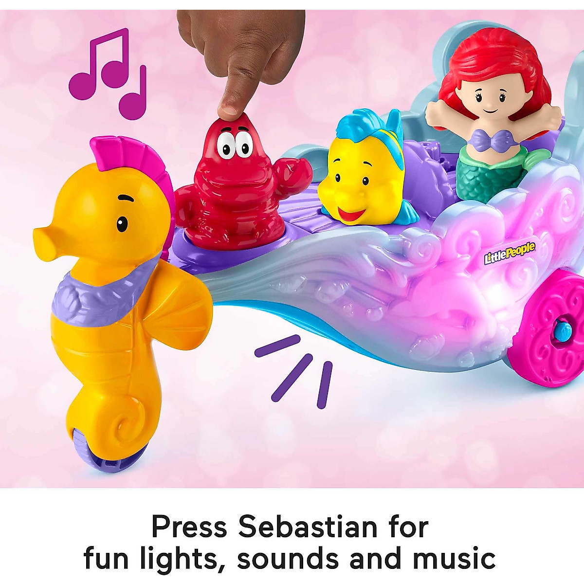 Fisher-Price Little People Toddler Toy Disney Princess Ariel's Light-Up Sea Carriage Musical Vehicle for Pretend Play Ages 18+ Months​