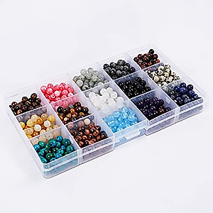 Natural Round Stone Beads Genuine Real Gemstones Smooth Beads with 800pcs 6mm 15 Kinds for Jewelry Making Bracelet Earrings Necklace DIY Crafting Art Crafts