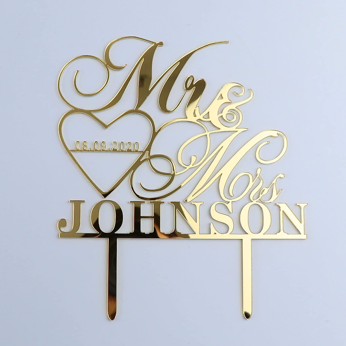 Personalized Mr & Mrs Cake Topper for Wedding,14 Colors Customized Wedding Date And Last Name To Bride and Groom,Rustic Wedding Anniversary Cake Topper