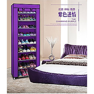 MallMall 10 Tiers Shoe Rack with Dustproof Cover Closet ,30-Pair Shoes Rack Storage Cabinet Organizer (Purple)