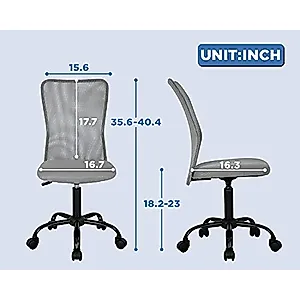 Mesh Breathable Home Office Chair Mid Back Mesh Desk Chair Ergonomic Adjustable Chair with Lumbar Support Armless Modern Rolling Swivel Chair for Women&Men Adults（Grey）