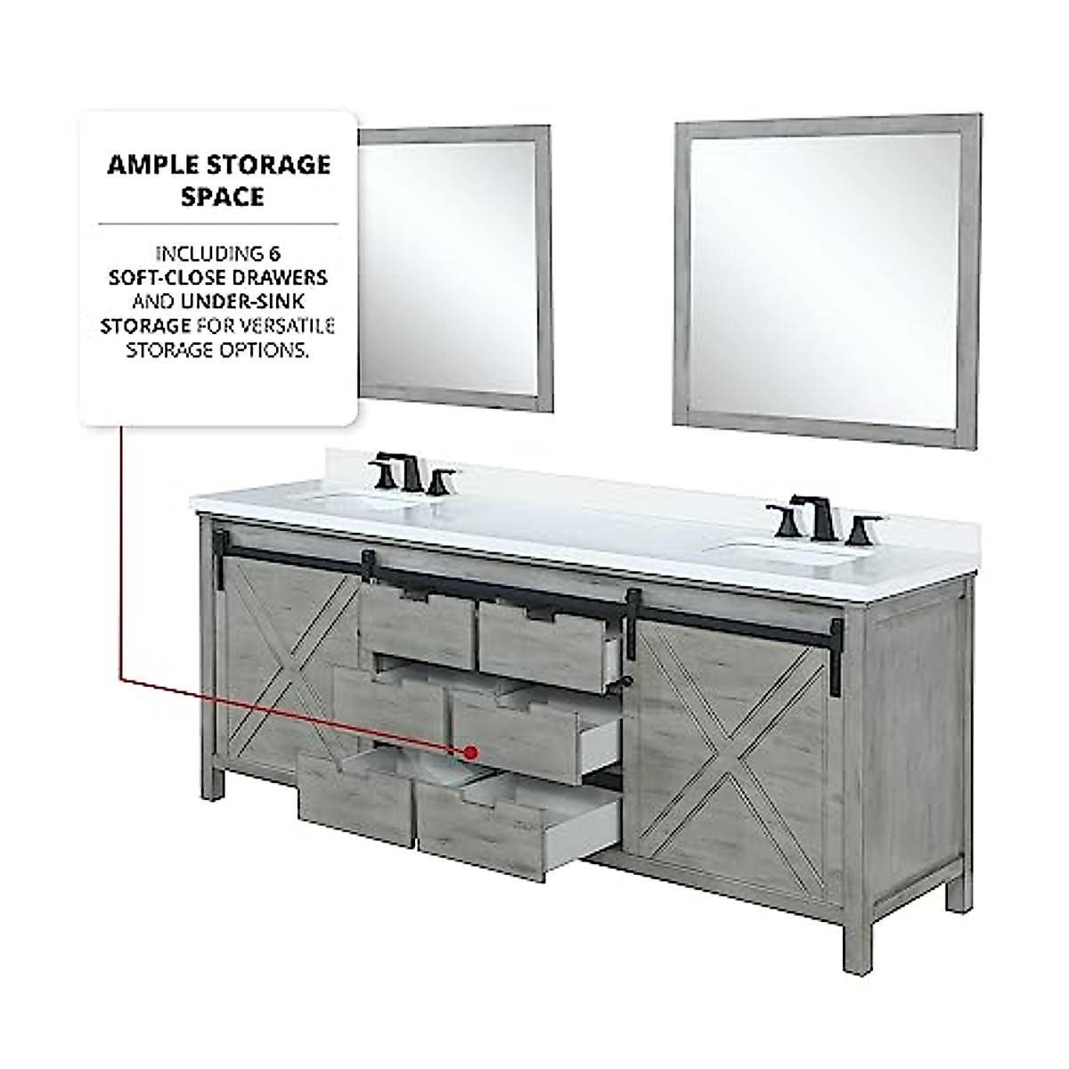 Bell+Modern Ketchum 80 inch Ash Grey Double Bath Vanity, Cultured Marble Countertop and 30 in Mirrors