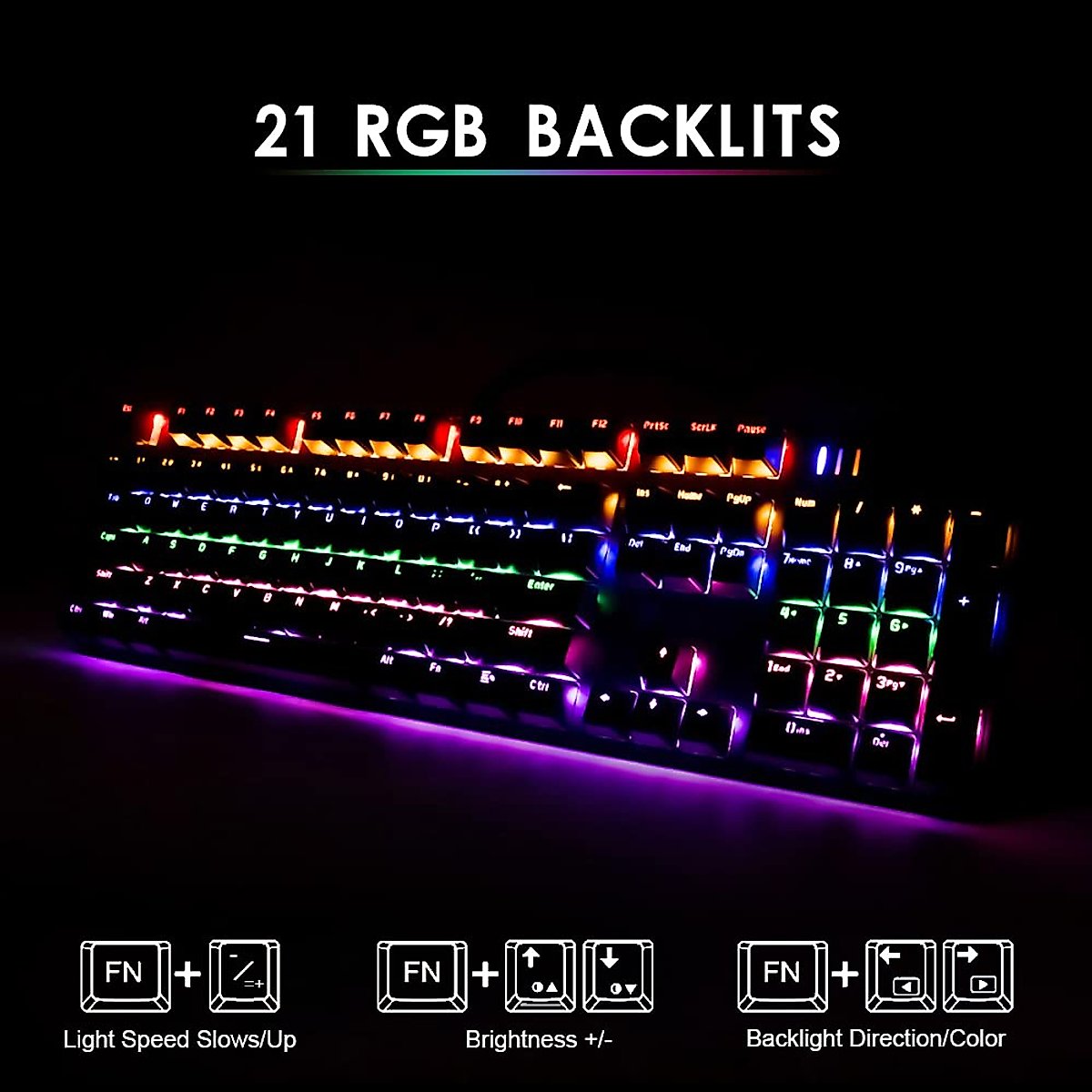 Alkem Mechanical Gaming Keyboard with Rainbow Backlit 104 Keys Gaming Keyboard USB Wired Keyboard with Blue Switch Anti-Ghosting Full Size Keyboard for Windows PC MAC Games (Black)