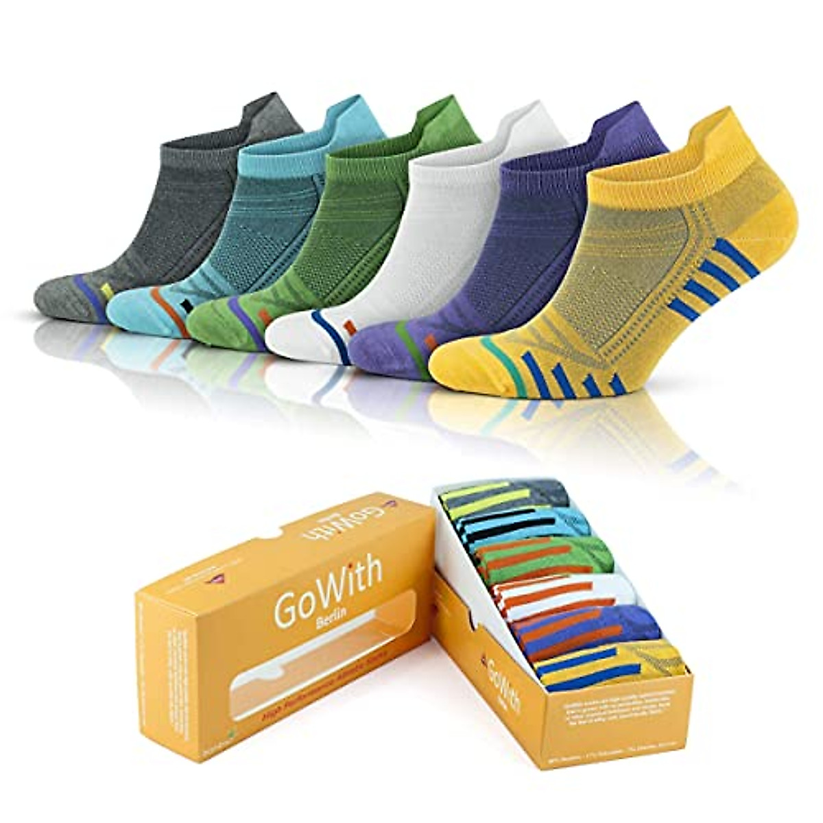 GoWith 6 Pairs Rayon Made From Bamboo Colorful Sneaker Socks, Athletic Thin Ankle Socks, Seamless Low-Cut Golf Socks for Men & Women, S/M, Multicolor-1, Model: 2150
