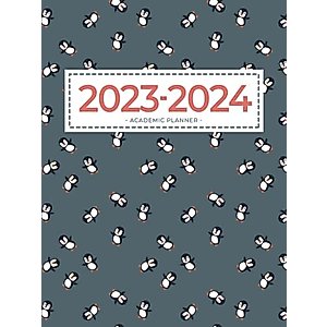 Academic Planner 2023-2024 Large | Cute Penguins Can Fly: July - June | Weekly & Monthly | US Federal Holidays and Moon Phases