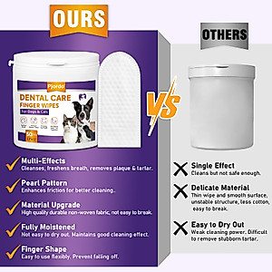 Pjordo Teeth Cleaning Wipes for Dogs & Cats, Dental Care Finger Wipes, Remove Plaque, Tartar & Bad Breath, Disposable Gentle Cleaning & Gum Care Pet Wipes, No-Rinse Dog Finger Toothbrush, 50 Counts