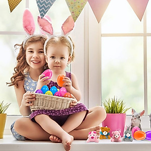 Evoio 16 Pack Easter Eggs with Plush Animals, Easter Eggs Filled with Mini Stuffed Animal Plush Toys for Kids, Toddler, Easter Egg Hunts, Basket Stuffers, Easter Party Favor Classroom Prize