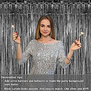 Vanujoy 3 Pack Black Foil Fringe Backdrop Curtains Party Decoration - Tinsel Party Door Fringe Curtain Backdrop for Birthday Bachelorette Party Engagement Bridal Shower Graduation Decoration