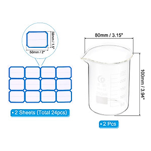 PATIKIL 250ml Low Form Glass Beaker, 2Pcs 3.3 Borosilicate Glass Beakers Graduated Measuring Cup with Stick Labels for Lab Experiment, Cooking, and Baking, Clear