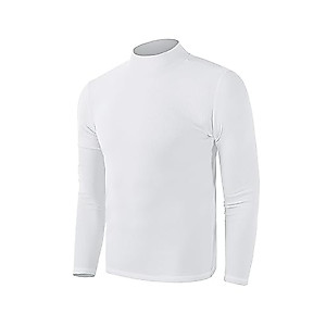 Zengjo Mens Thermal Long Sleeve Shirt Mock Turtleneck(White,L)