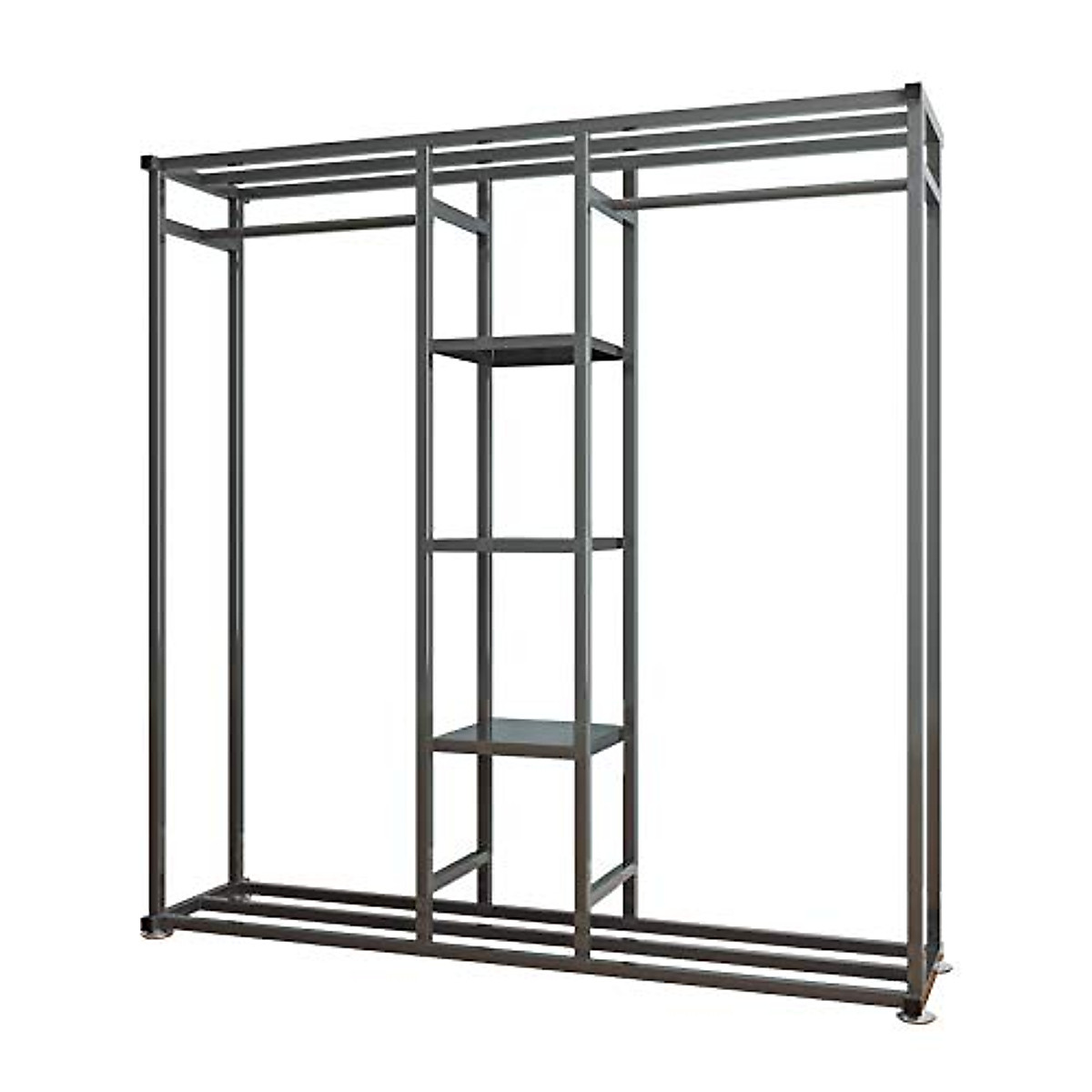 UDEAR Metal Garment Rack,Freestanding,Open Wardrobe Closet Storage Organizer,Large Armoire with 6 Shelves,2 Clothes Hanging Rack Stand for Clothes,Shoes, Bags,in Entryway,Room,Black