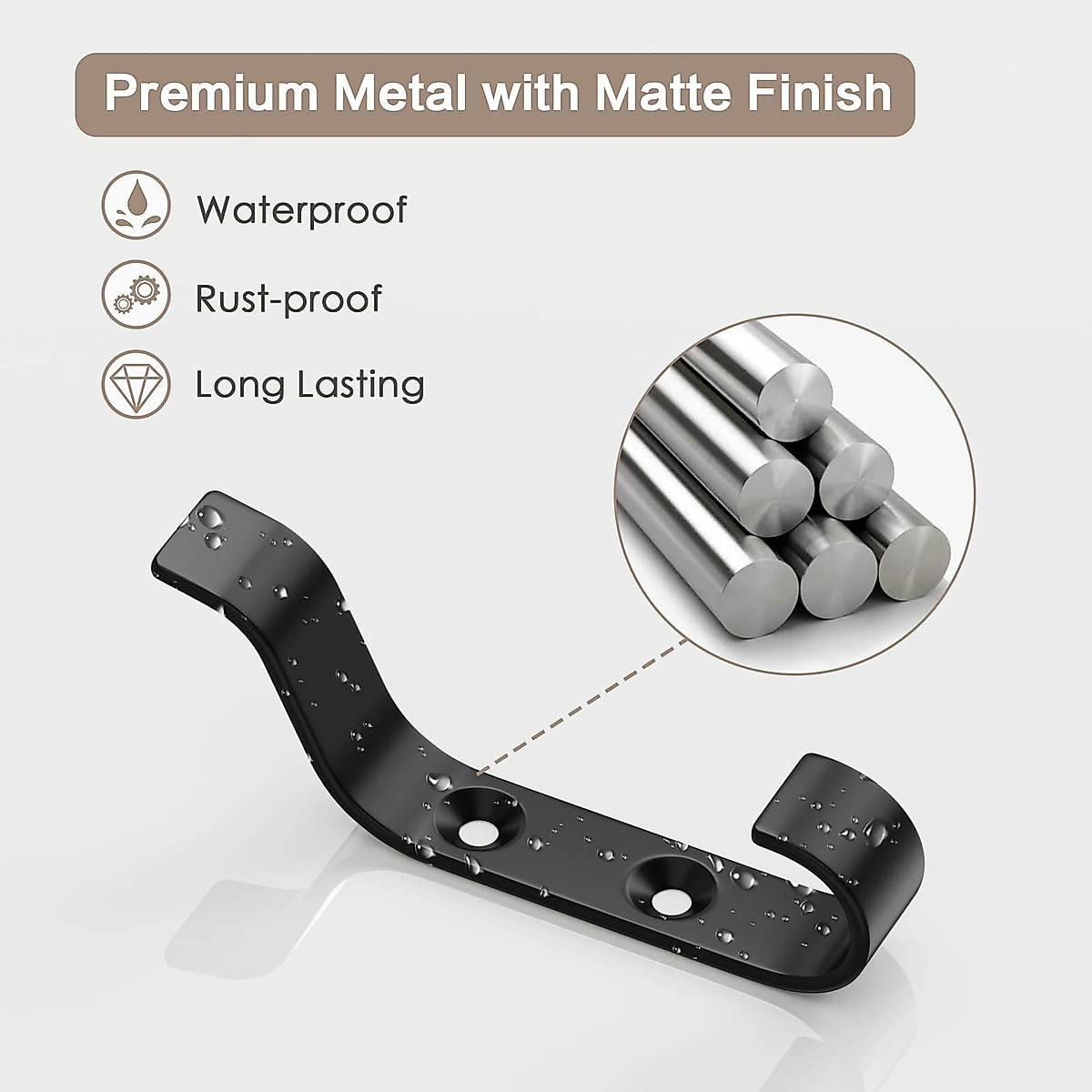 MXARLTR Metal Wall Hooks 6 Pack Bathroom Towel Coat Hooks for Hanging Heavy Duty Wall Mounted Robe Hooks Wall Hooks for Bathroom Bedroom Wall Kitchen Garage Entryway Home Hotel (Black)