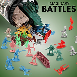 Liberty Imports 120 PCS Army Men Toy Soldiers & Battle Vehicles Military Action Figures Deluxe Bucket Set - World War II Little Plastic Action Figurines for Kids, Boys Imaginary Play