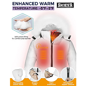 Skieer Women's Snow Jacket Hooded Soft Insulated Winter Ski Snowboard Coat(White,X-Large)