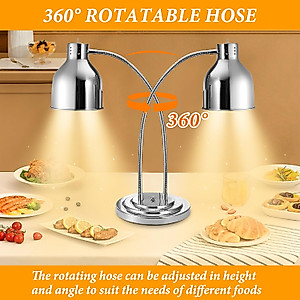 Rcqeuiol Food Heat Lamp Commercial Food Warmer Lamp Adjustable 2-Head Food Warming Light, Food Heating Lamp Warmer, Stainless Steel Food Warming Lamp for Kitchen Cafeteria Restaurant Buffet