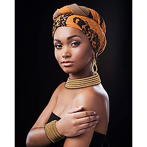 Hicarer 5 Pieces African Jewelry for Women, African Statement Choker Layered Collar Necklace Tribal Style Earrings Bracelet Faux Nose Rings Nose Cuffs Hoop African Jewelry for Ladies(Gold)