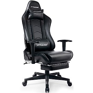 GTRACING Gaming Chair for Adults, Racing Style Computer Chair with Footrest, Adjustable Reclining Backrest and Lumbar Support, Stylish High Back Chair for Gaming and Office (Black)