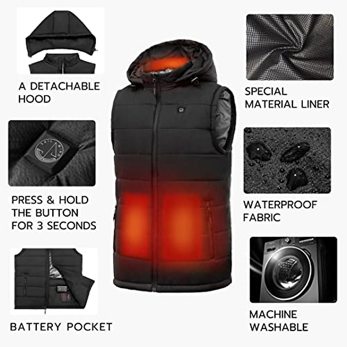 Sailwind Men's Lightweight Heated Vest Smart Electric Rechargeable Jacket With Removable Hood (Battery Included) US Large Navy Blue