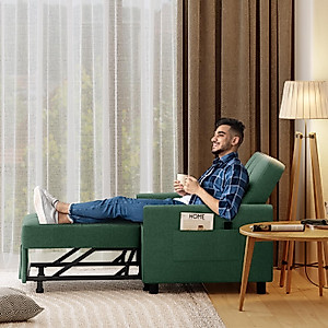 Aiho Convertible Sleeper Sofa Chair Bed with Pillow & Pocket, 3-in-1 Sofa Bed Sleeper Chair in Modern Linen Fabric for Apartment, Green