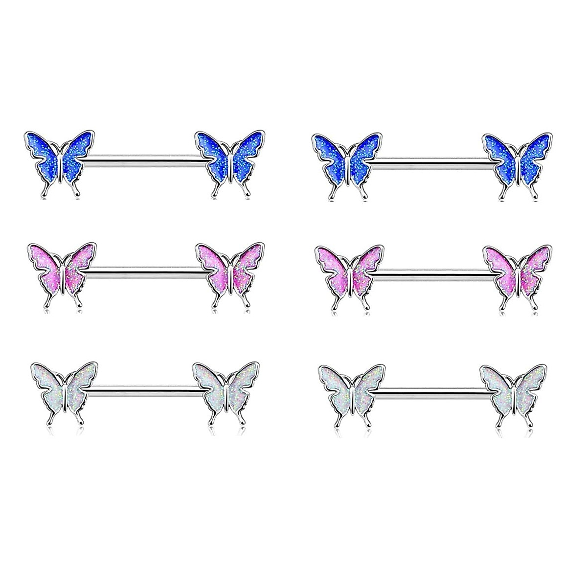2022 Charm Butterfly Nipple Barbell 14g Colorful Charming Nipple Piercing Animals Jewelry Nipple Ring Bar Body Piercing Jewelry for Women - 3 Pairs