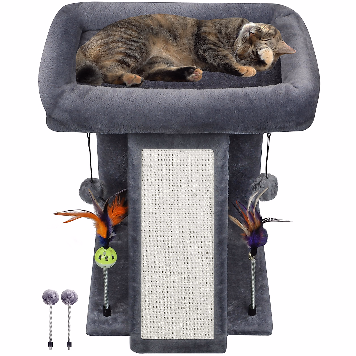 TWDEPART Cat Tree Tower with Cat Scratching Post for Indoor Cats, Activity Centre Climbing Tree with Scratching Board and Playful Toy Balls, Grey
