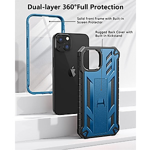for iPhone 13 Case Protective Cover: iPhone 14 case Heavy Duty Military Grade Hard Protection Shock Proof Grip | Durable Dual-Layer Design iPhone 13-14 Phone Case with Built-in Kickstand Blue