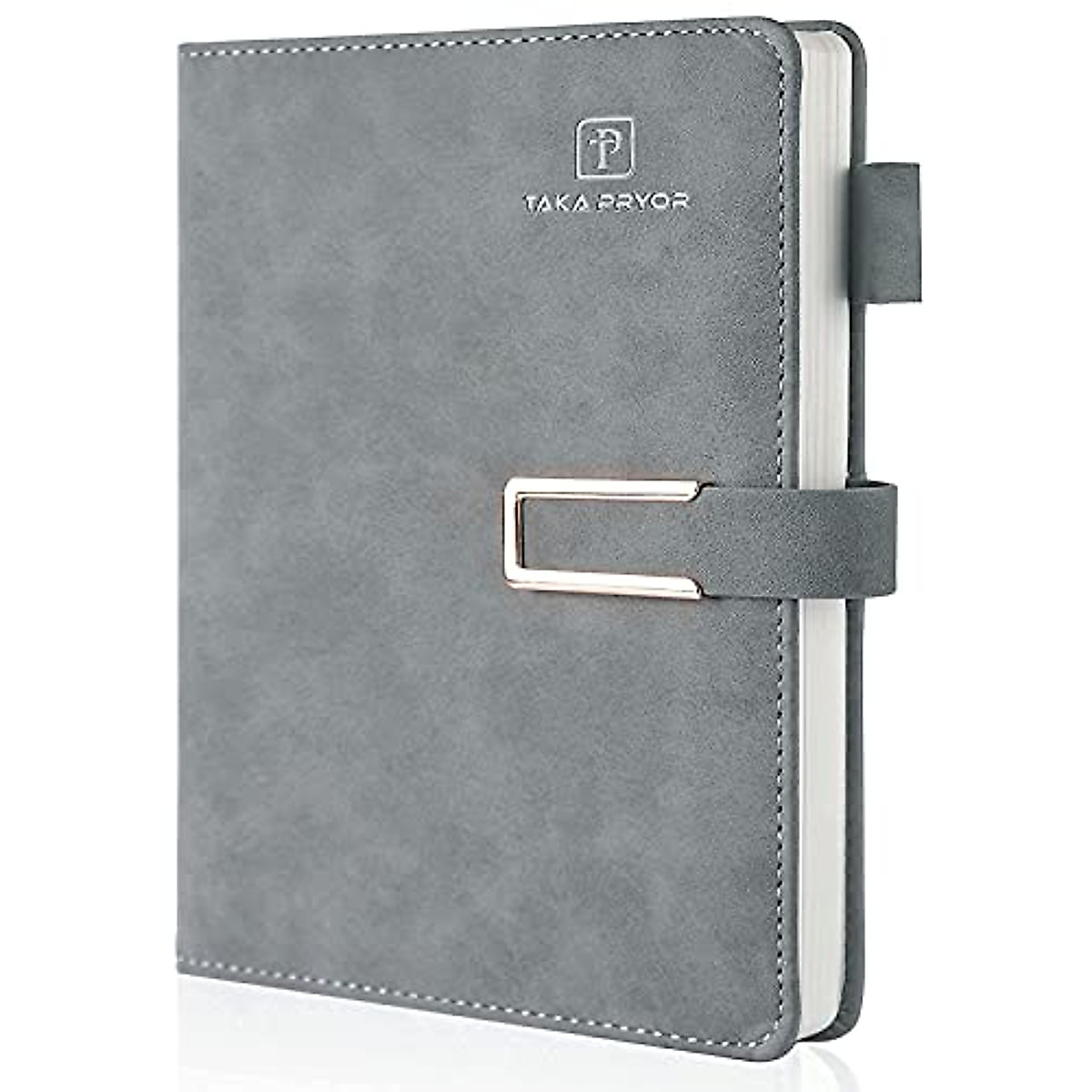 TAKA PRYOR Leather Journal Notebook Lined, Hardcover Magnetic Closure, Personal Writing Notebooks, with Pen Loop，Medium 5.7 x 8.3 inches, 120 GSM Paper Gifts Gray Ruled