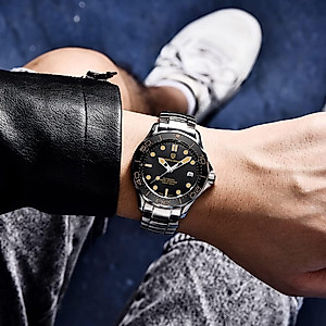 RollsTimi Pagani Design Men's Automatic Watch, Men's Automatic Diver's Watch, Stainless Steel, Rotating Ceramic Bezel Japan Imported Movement, Sapphire Mirror Waterproof Mechanical Watch. (Black)