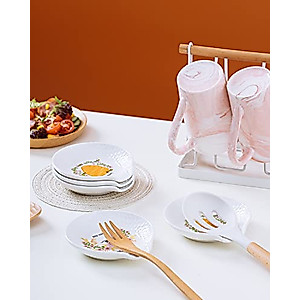 Yoeuen Spoon Rest for Stove Top 1pcs, Ceramic Spoon Holder for Countertop, White Cute Spoon Rest for Kitchen Counter, Bee Farmhouse Coffee Spoon Holder for Stove Top, Cooking & Counter Protection