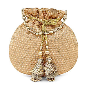 Aheli Rose Gold Potli Bags for Women Evening Bag Clutch Ethnic Bride Purse with Drawstring(P08C)