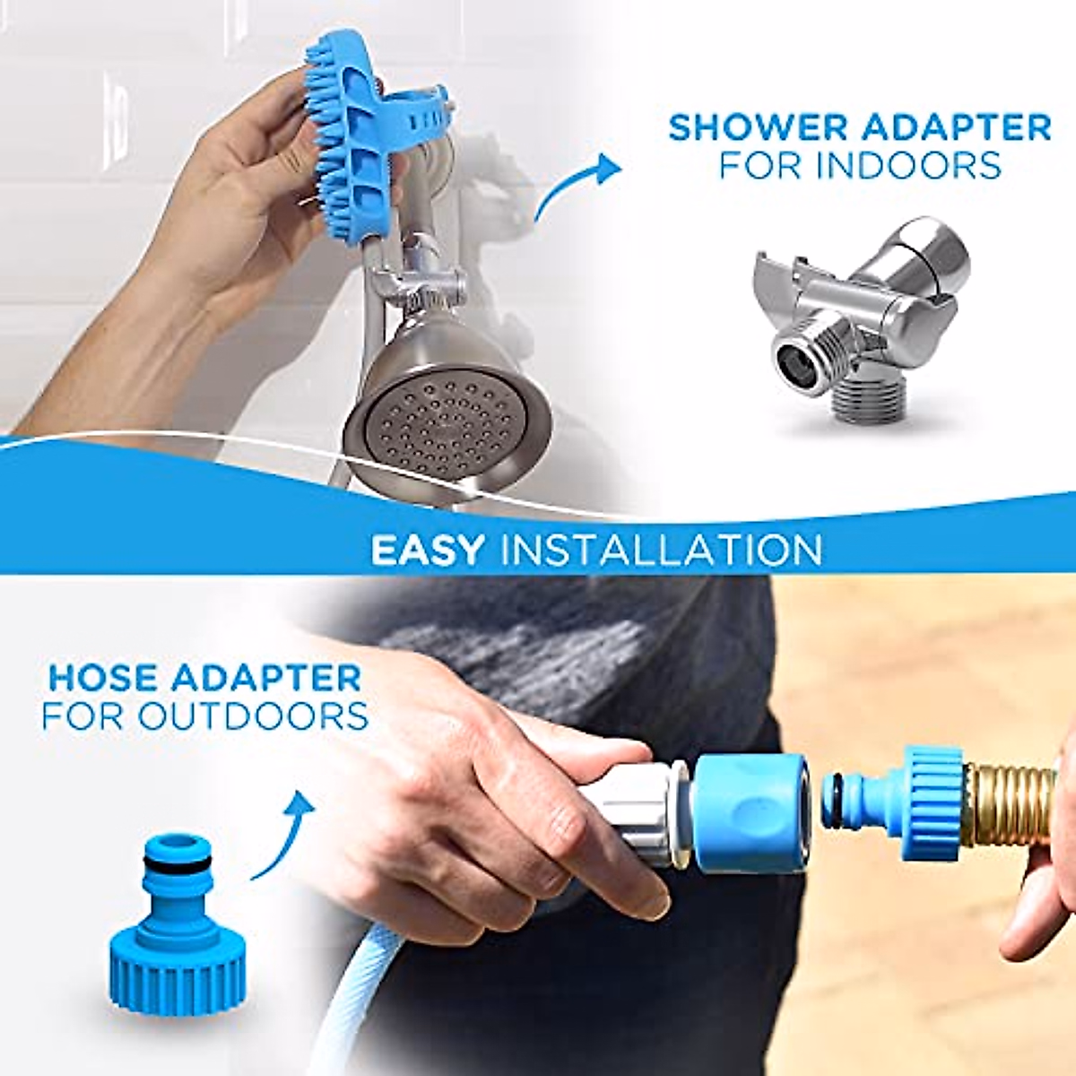 Aquapaw 4 in 1 Dog Bath Brush Pro for Dog Washing, Scrubbing, Massaging & Grooming | As Seen on Shark Tank - Fast & Easy Indoor & Outdoor Pet Shower & Sprayer Attachment | Includes 8-Foot Hose | Blue