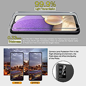 QHOHQ 3 Pack Screen Protector for Samsung Galaxy A32 5G/M32 5G (Not fit A32 4G＆M32 4G) with 3 Pack Camera Lens Protector, HD Tempered Glass Film, 9H Hardness, Anti-Scratch, Easy Install, Case Friendly