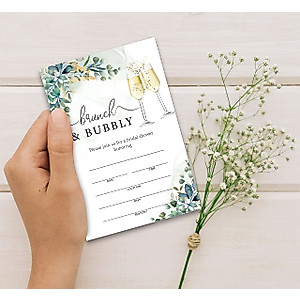 Greenery Eucalyptus Brunch & Bubbly Invitations with Envelopes for All Occasions, 25 Pcs Champagne Brunch Blank Fill-in Invites for Bridal Shower, Wedding Reception, Engagement Party(02)