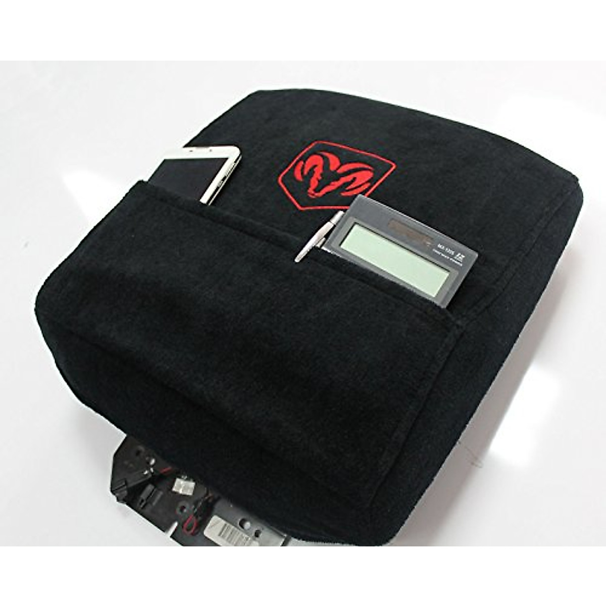 Seat Armour KADGRBSO04-14 Custom Fit Center Console Cover for Select Dodge Ram Models with Bucket Seats - (Black) (Officially Licensed Ram Embroidered Logo)