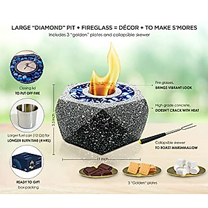 Tabletop Fire Pit Table Top Firepit Indoor Fire Pit Tabletop Fireplace with Collapsible Skewer 3 Golden Plates Portable to Outdoor Patio Balcony to Roast Smores Rubbing Alcohol Fuel 11" Large Bowl