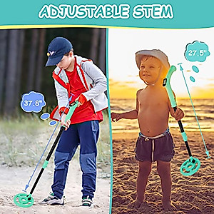 OMMO Metal Detector, Adjustable 27.5”-37.8” Metal Detector for Kids with Intuitive LCD Display, Lightweight Kids Metal Detectors with 6” Search Coil for Exploration Hiking (Blue)