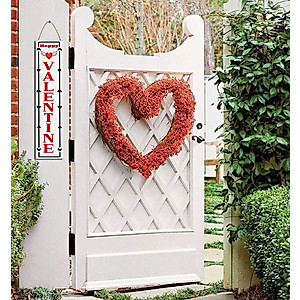KPSheng Happy Valentine Day Sign for Front Door, 8x64 Inch Vertical Valentine's Day Wooden Welcome Sign for Front Porch, Modern Farmhouse Front Porch Decor