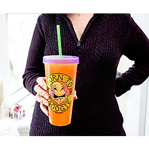 Disney The Nightmare Before Christmas Townsfolk Color-Changing Plastic Tumbler Cups, Set of 4 | Include Reusable Straw and Leak-Resistant Lid