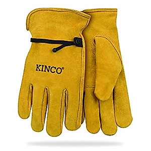 Kinco Suede Cowhide Leather Glove with Pull-Strap - Durable, Customized Fit Cuff, Anti-Fatigue Design, Comfortable Out-Seam - Construction, Farm, Ranch, DIY, Landscaping, General Use - Color, Medium