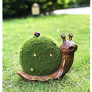 TIBLEN Solar Powered Snail with Fiber Grass and Ladybug Outdoor LED Garden Light Decor, 10.5 x 8.5 Inch