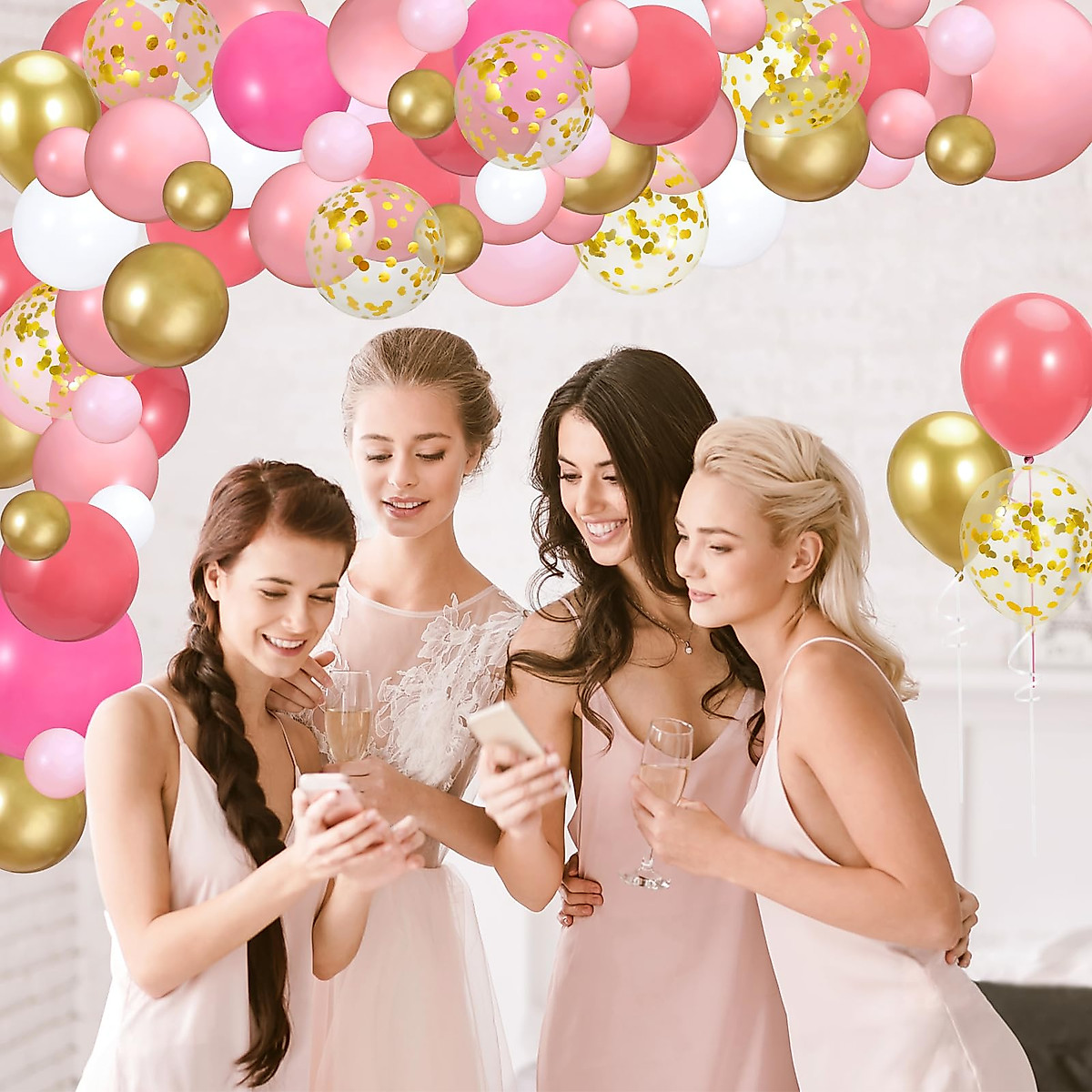 KaKaPops 169pcs Pink Balloon Garland Arch Kit, Gold White and Pink Balloons with Different Size Hot Pink Light Pink Balloons for Birthday Party Girl Baby Shower Decorations