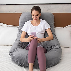 MOON PINE Pregnancy Pillow, U Shaped Full Body Pillow for Maternity Support, Sleeping Pillow with Cover for Pregnant Women (Dark Grey)
