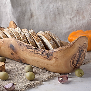 Forest Decor Olive Wood Decorative Bowls - 16" Long Natural Hand Carved Bread Bowl - Rustic Kitchen Decor for Serving Salad, Snack - Wood Farmhouse Fruit Bowl - Dining Dough Bowls Centerpieces