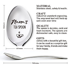 Spoon Gift for Nana, Nana's Tea Spoon, Mother’s Day Birthday Thanksgiving Christmas Gifts for Best Grandma Ever, Grandmother Gifts from Granddaughter Grandson Grandchildren, Stainless Steel