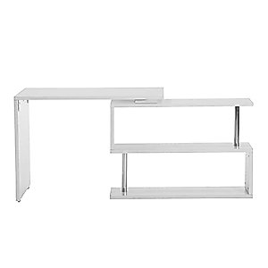 MJWDP L-Shaped Corner Computer Desk PC Laptop Table Study Workstation with 2-Tier 360 Degree Rotatable Storage Shelf White