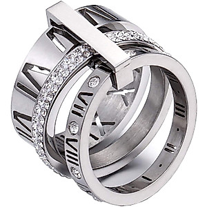 Jarlinwel Stainless Steel CZ Zirconia Roman Numeral Ring For Women Girls 3 in 1 Spinner Rings (Silver, 7 Runs small)