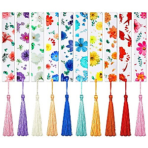 10 Pieces Flower Resin Bookmark Transparent Floral Bookmarks for Women Cute Bookmarks Flower Page Marker with Tassels Graduation Gifts for Women