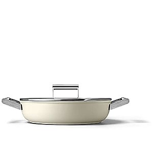 Smeg Cookware 11-Inch Cream Deep Pan with Lid, Large, Cream