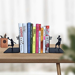 Book Ends Creative Basketball Metal Bookends Book Holder Stand Simple Playing Basketball Book Ends, Students Boy Birthday Gift Bookends Books Support (Color : Black, Size : A)