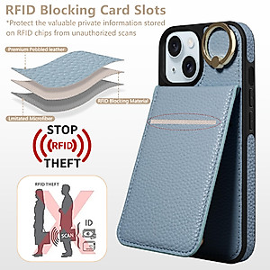 Keallce Case for iPhone 13 6.1'', Detachable Crossbody Case Wallet with RFID Blocking Card Holder, 360?Ring Stand, Folio Leather Phone Cover Shoulder Lanyard Strap Lady for iPhone 13 2021 5G, Blue